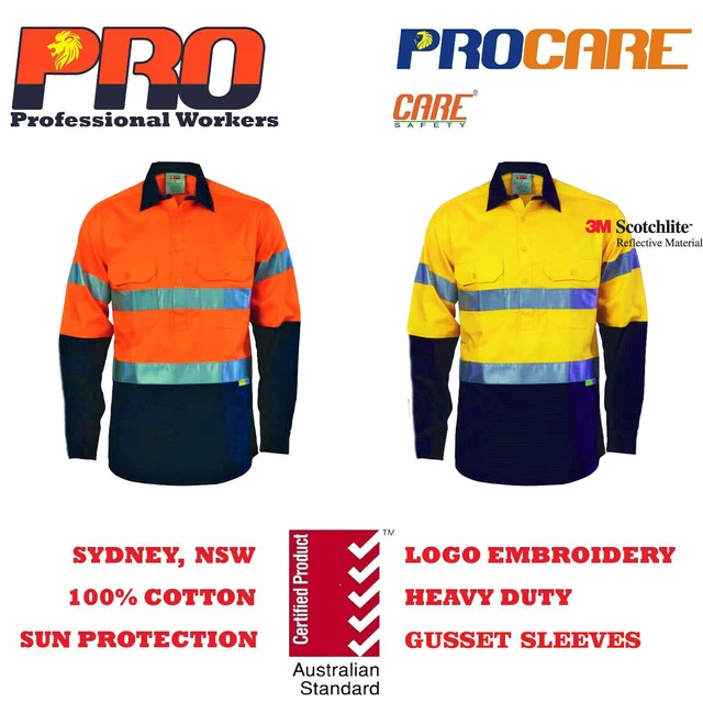 10 PACK HI Vis Work Shirt close front long sleeve cotton drill 3MTape ...