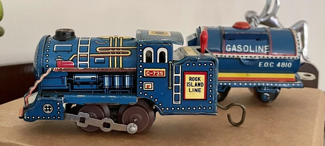 VINTAGE ROCK ISLAND Line Tin Train Set with ALPS Tanker By Mobil Eagle ...
