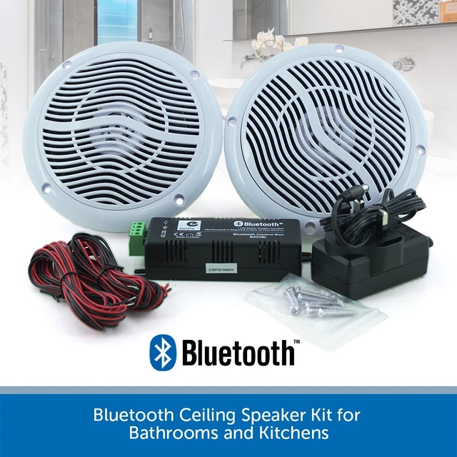 BLUETOOTH CEILING SPEAKER Kit for Bathrooms Kitchens Moisture Resistant ...