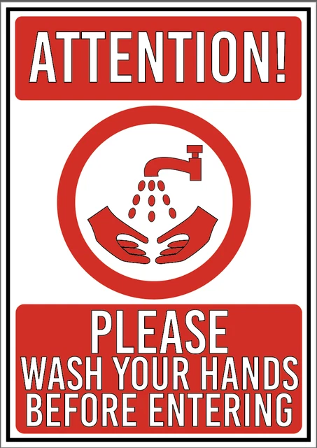 ATTENTION! PLEASE WASH Your Hands Anti Virus Prevention Warning Sticker ...