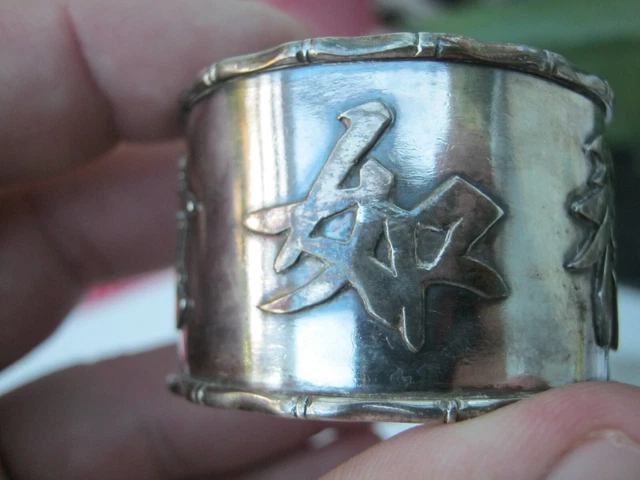ANTIQUE CHINESE EXPORT Silver Napkin Ring By Wang Hing & Co With Bamboo ...