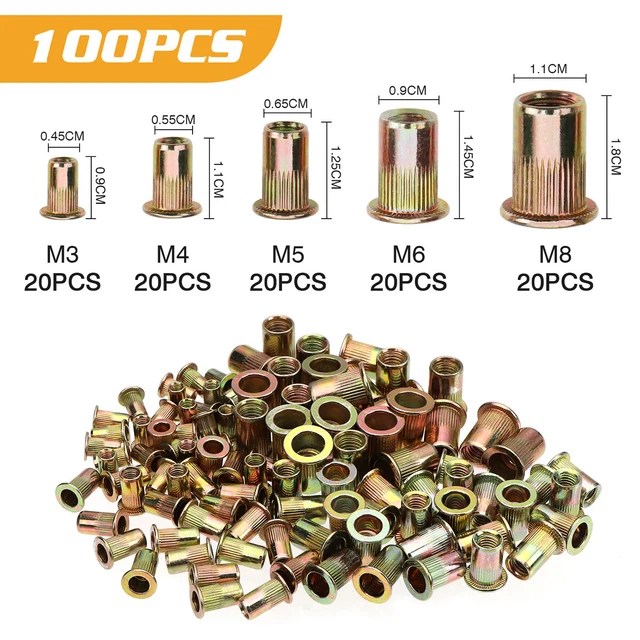 100 NIETMUTTER SORTIMENT Box M3-M8 verzinkt Blindnietmuttern ...