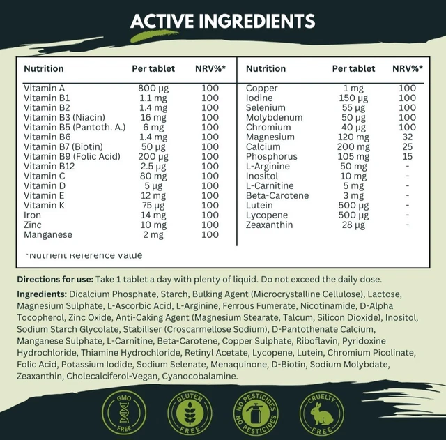 NUTRA KING MENS Multivitamins All-in-1 31 Vitamins & Mineral Tablets ...