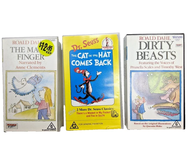 90S KIDS VHS Video Tape Bundle - Rohl Dahl , Cat In The Hat , Dr Seuss ...