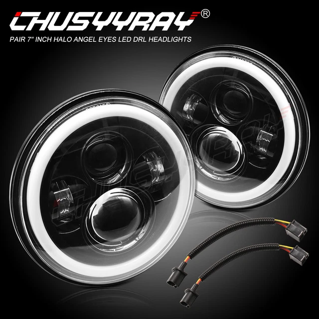 PAIR 7& INCH HALO Angel Eyes LED DRL Headlights For Land Rover Defender ...