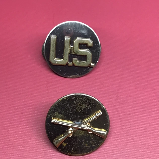 US ARMY ENLISTED Infantry Collar Insignia Pins Brass Crossed Rifles ...
