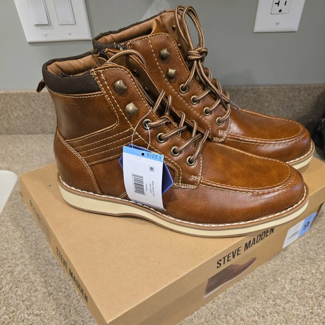 STEVE MADDEN MEN’S P-Doyers Casual Boots Cognac Brown Lace-Up US Size 9 ...
