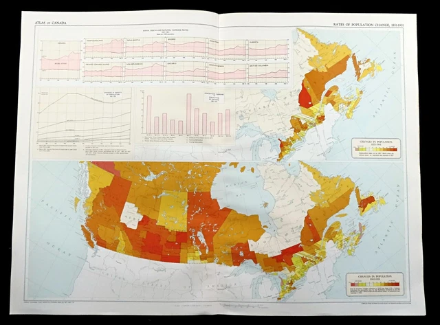 MAP OF CANADA Population Growth 1851-1951 Demographics Large Vintage ...