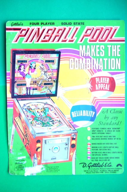 FLYER PUBLICITÉ PINBALL POOL Flipper PAR GOTTLIEB 1979 EUR 10,00 ...