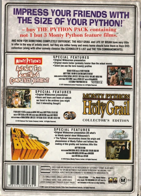 MONTY PYTHON DVD Box Set - The Python Pack - 3 DVD's - 3 Movies ...