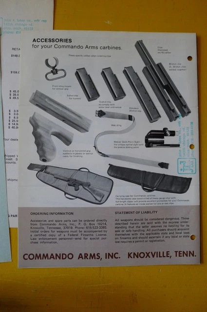 VINTAGE COMMANDO ARMS Brochures Pamphlets Price Lists Mark III Mark 9 ...