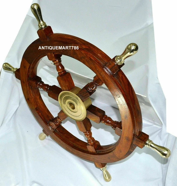ROUE DE BATEAU en bois nautique de 18" avec poignée en laiton décoration... EUR 66,43 - PicClick FR