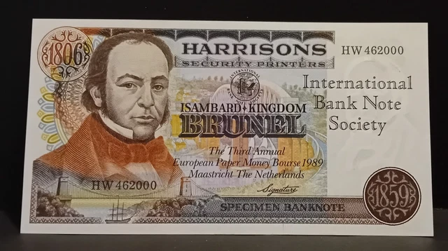 1989 HARRISONS UK Test / Specimen Banknote for International Bank Note ...