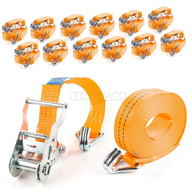 12X TENSION STRAP with Ratchet And Hook 2000kg 6m 2t Lashing Strap Two ...