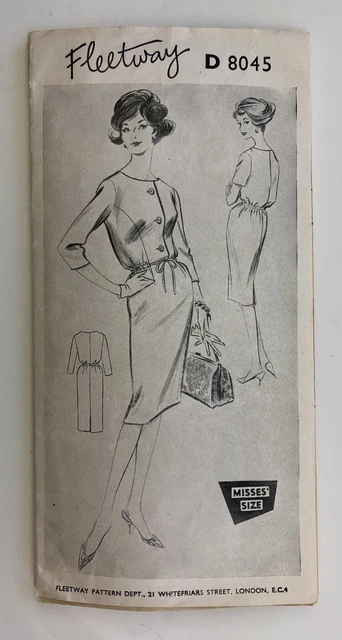 1960'S VINTAGE SEWING Pattern Button Through Dress Fleetway D8045 Bust ...