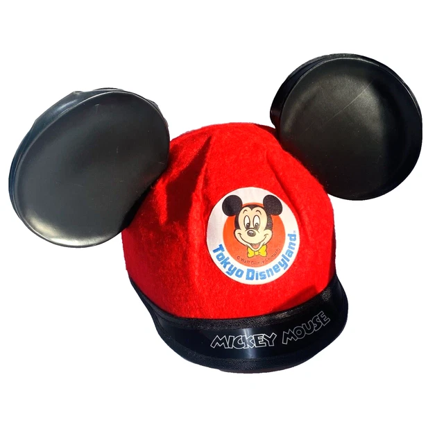 VINTAGE TOKYO DISNEYLAND Hat Mickey Mouse Ears Red Black RARE Collector ...