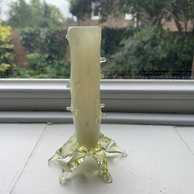 ANTIQUE VICTORIAN JOHN Walsh Vaseline Glass Tree Trunk Shaped Bud Vase ...