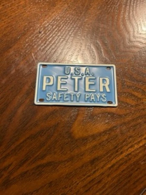 VINTAGE ANTIQUE BICYCLE License name plate PETER Circa 1940 NOS ...