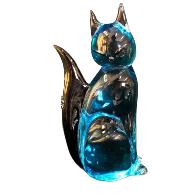 MURANO GLASS CAT Figurine Figure Doll Statue Blue H18cm Free Ship £143. ...