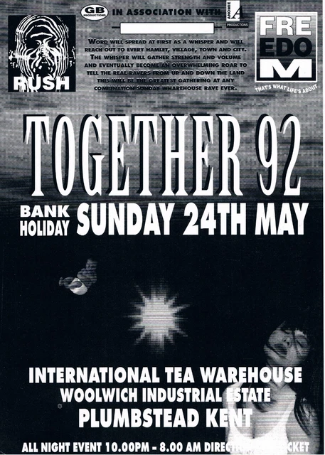FREEDOM RUSH RAVE Flyer Flyers A4 24/5/92 International Tea Warehouse London £5.00 - PicClick UK