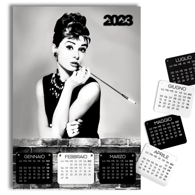 CALENDARIO 2023 AUDREY Hepburn pannello PVC 68x98 con 12+2 piastrelle ...