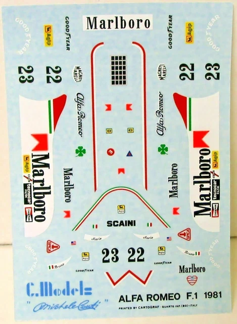 ALFA ROMEO F1 1981 - Decals Cartograf per Conti Models 1:43 Nuovo EUR ...