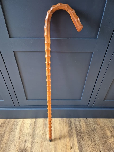 VINTAGE BAMBOO CROOKED Walking Stick Cane Symbols B £50.00 - PicClick UK