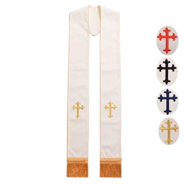CHRISTIAN CLERGY STOLE Cross Embrodiery Priest Stole Liturgical Pastor ...