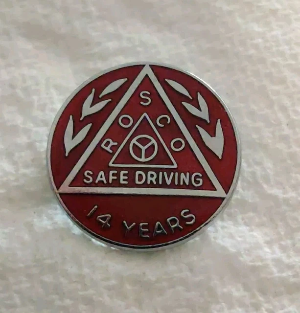 VINTAGE ENAMEL 14 Years Of Safe Driving Rosco Pin Brooch Badge £4.19 ...