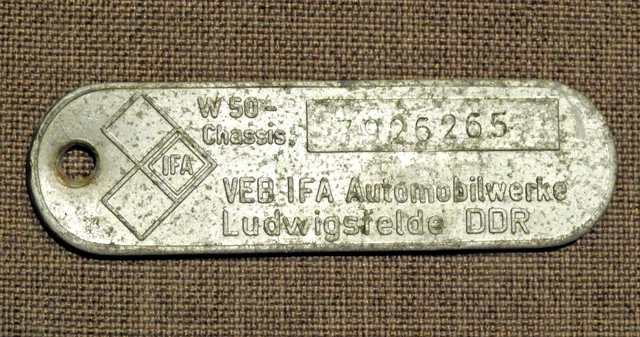 VEB IFA ZEICHEN ALU Schild W50 Chassis Ludwigsfelde DDR NVA Polizei ...