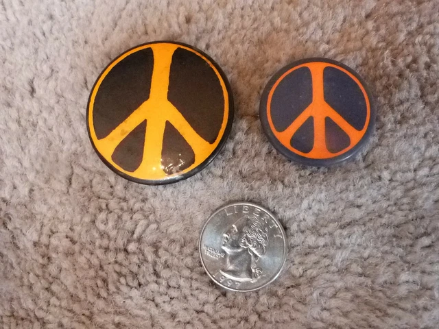 2 VINTAGE 1970S-80S Political Pin Pinback Buttons PEACE SIGN Orange 1. ...