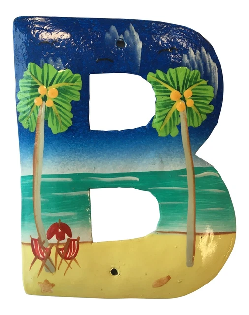 HOUSE NUMBER LETTER B Tropical Beach Scene Haitian Metal Art Hand ...