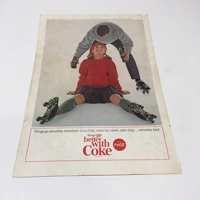 VINTAGE 1964 COKE Coca Cola print ad Roller Skating “Things Go Better ...