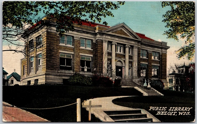 PUBLIC LIBRARY BELOIT Wisconsin WI Front Building Entrance Postcard $16 ...