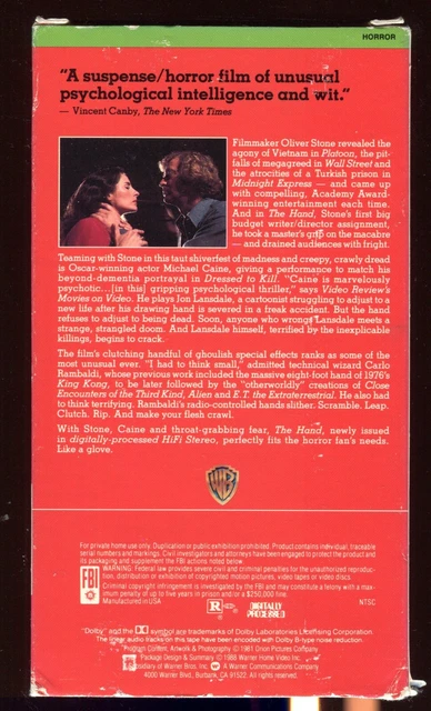 THE HAND VHS Horror Warner Home Video NTSC EUR 14,93 - PicClick IT