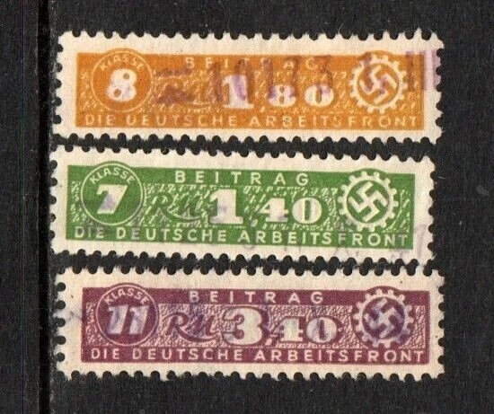 GERMANY NAZI PARTY Nsdap Dues WWII Arbeitsfront Workers Party Dues 3 ...