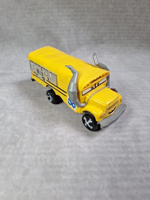 DISNEY PIXAR CARS 3 Miss Fritter School Bus Plastic 6" long 1:55 Scale ...