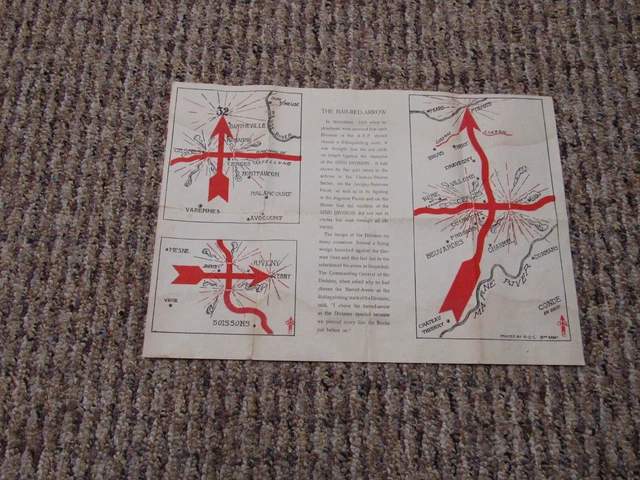 WWI US ARMY 32nd Red Arrow Infantry Division map showing three ...