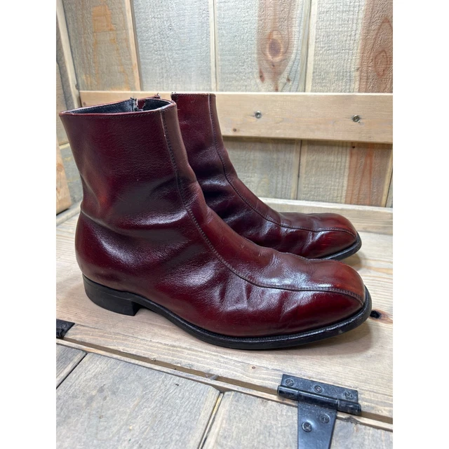 MASON SHOES BURGUNDY Red Leather Boots Mens US10 D Inside Zipper ...