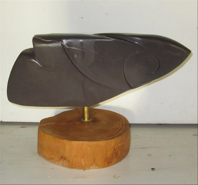 POISSON ? SCULPTURE En Pierre Signée Sur Socle Bois EUR 90,00 - PicClick FR