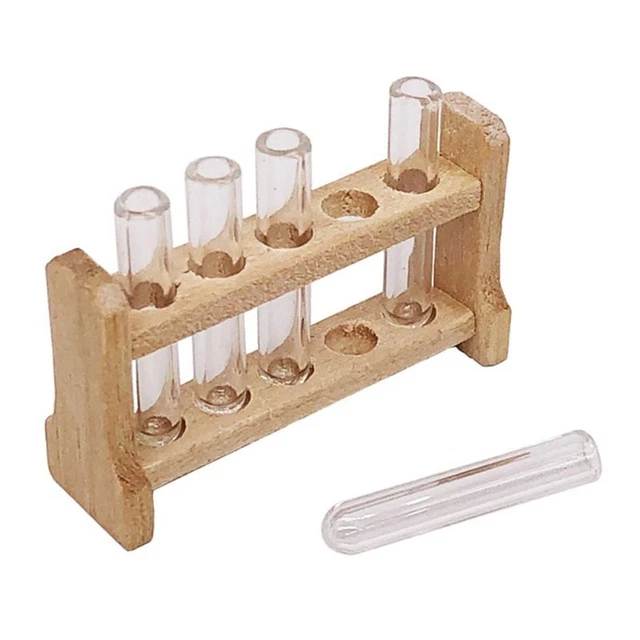 5PCS/SET LABORATORY GLASS Test Tubes with Wooden Rack Set 1:12 ...