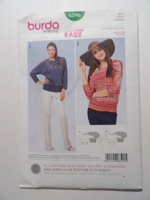 BURDA YOUNG 6590 MISSES TOPS Sewing Pattern Sizes 8 - 20 Skill: SUPER ...