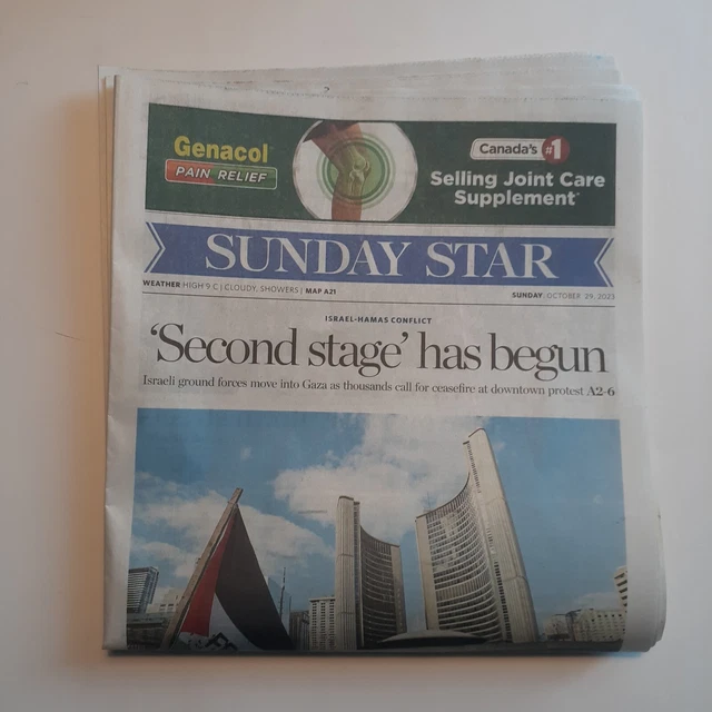 OCT 29 2023 Toronto Star Israel Hamas Matthew Perry Pumpkins Wildfires ...