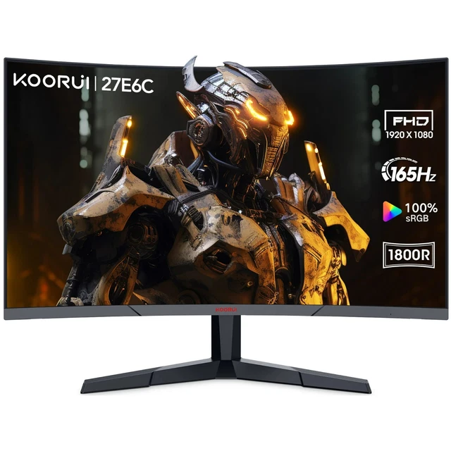 KOORUI 27 INCH Curved Gaming Monitor, 165Hz 1ms FHD Computer Monitors ...