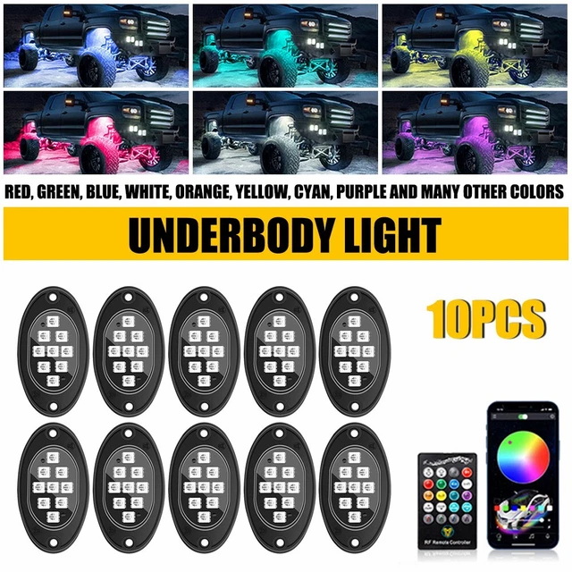 10 PIÈCES LED RGB Rock Lights Underbody Trail Rig lampe lumineuse tout ...