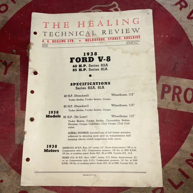 FORD V8 82A 81A 1938 The Healing Technical Bulletin Service ...