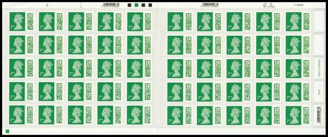 COMPLETE SHEET OF 50 x 2nd Class S/A Barcoded Stamps Guaranteed Postage ...