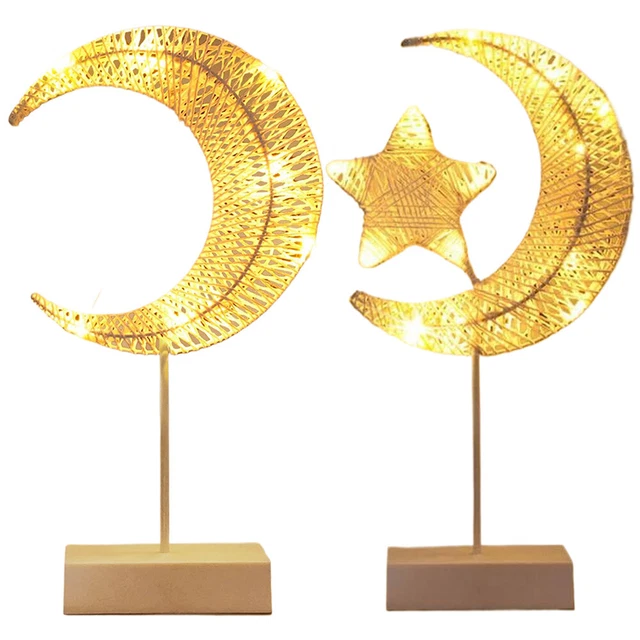 LED STAR MOON Shape Desk Lamp Battery Operated Moon Shape Eid Mubarak ...