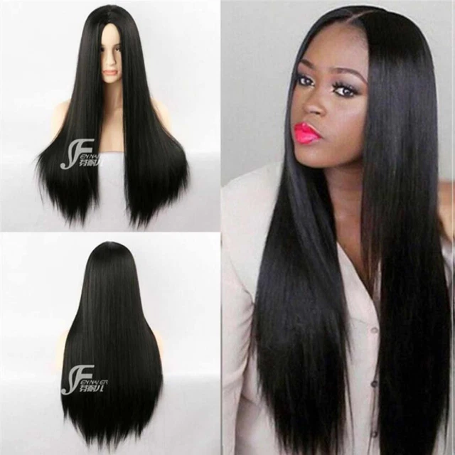 Black Girl Middle Parting Long Straight Hair Cosplay Wig Wave Hot Party