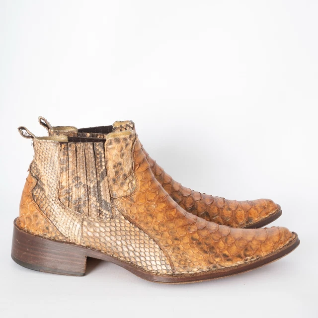 AMY MEN'S CROCODILE Snake ALIGATOR x PITON Chelsea Boots US 9 UK 8 EU ...